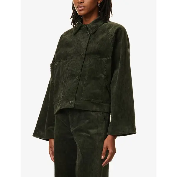Paige Tylee Patch-Pocket Stretch-Corduroy Jacket - Dark Fern Green